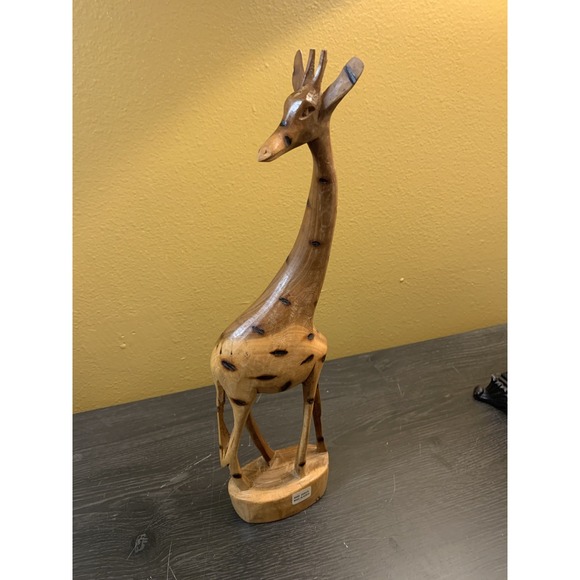 Art | Wooden Hand Carved Giraffe Figure Figurine Kenya Folk Art 12 ...